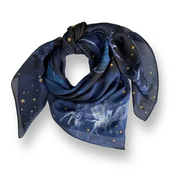 VETKA Blue / Black Big Square Modal Scarf Pegas Dark - Blue/black