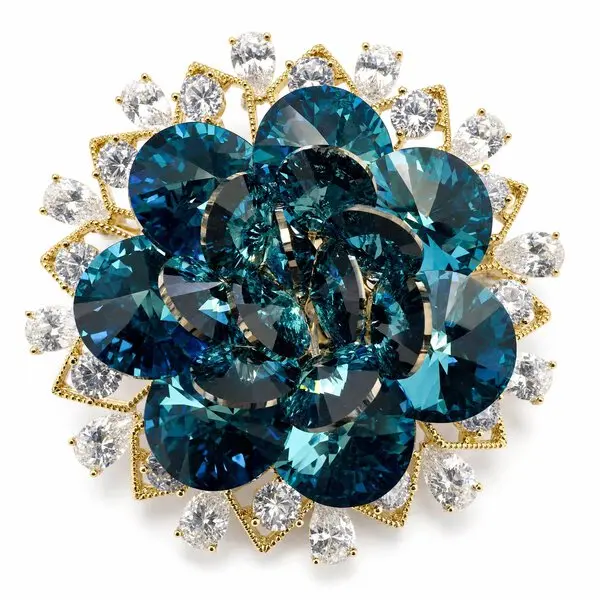 ANGEL BAROCCO Teal Crystal Layered Flower Brooch