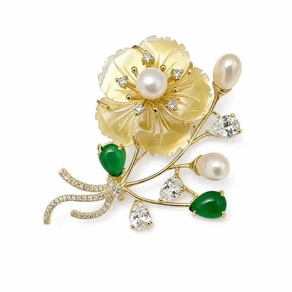 ANGEL BAROCCO Mother Of Pearl Floral Bouquet Brooch - Gold