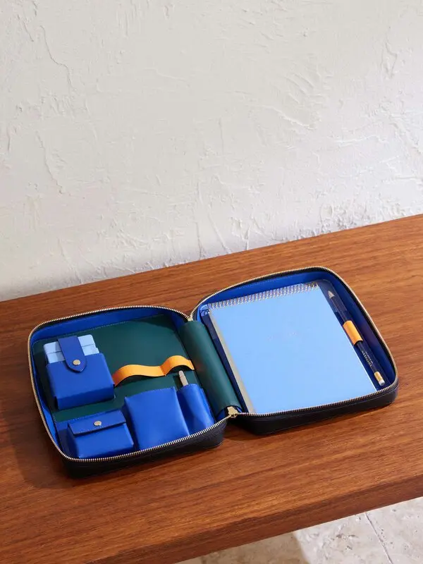 Smythson Panama Cross-grain Leather Artist Folio Stationary Set - Navy