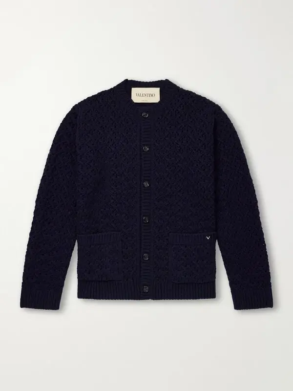 Valentino Garavani Wool And Cashmere-blend Cardigan - Blue