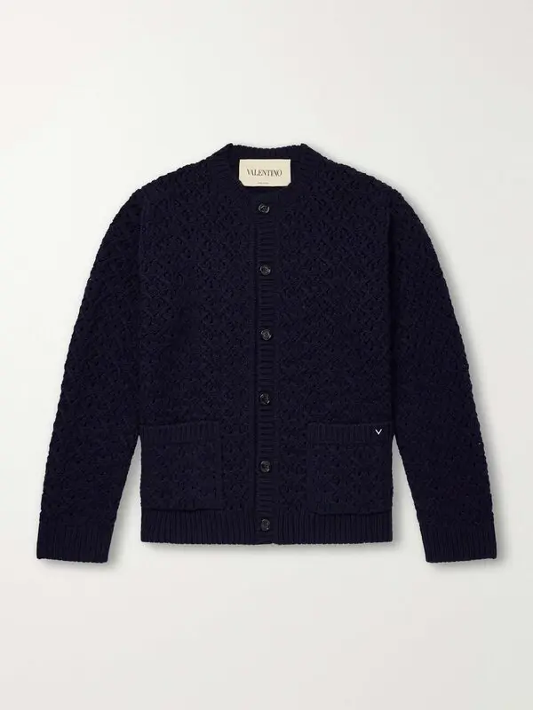 Valentino Garavani Wool And Cashmere-blend Cardigan - Navy