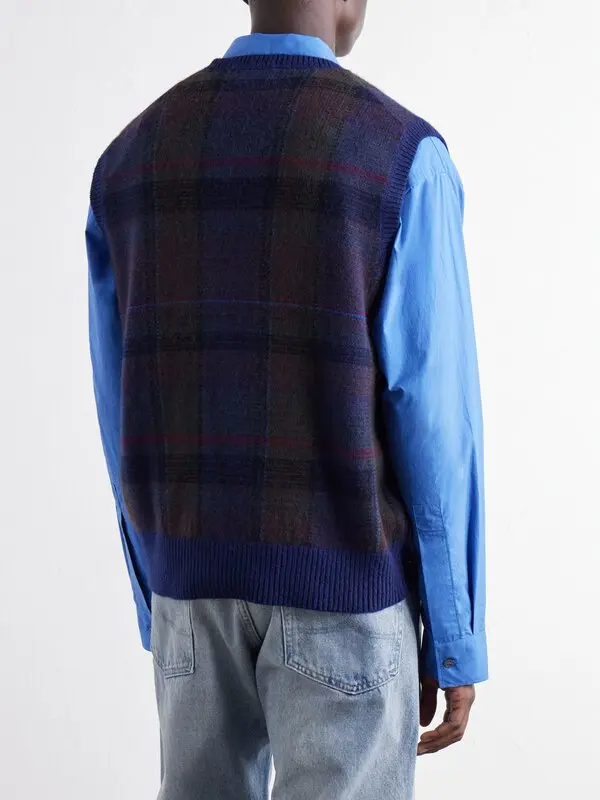 Polo Ralph Lauren Logo-embroidered Checked Wool And Cotton-blend Vest - Blue