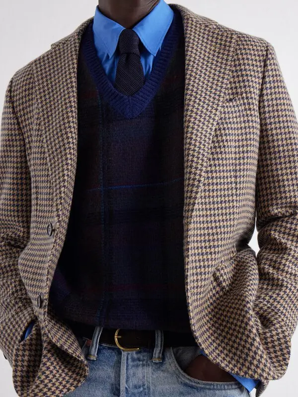 Polo Ralph Lauren Logo-embroidered Checked Wool And Cotton-blend Vest - Blue