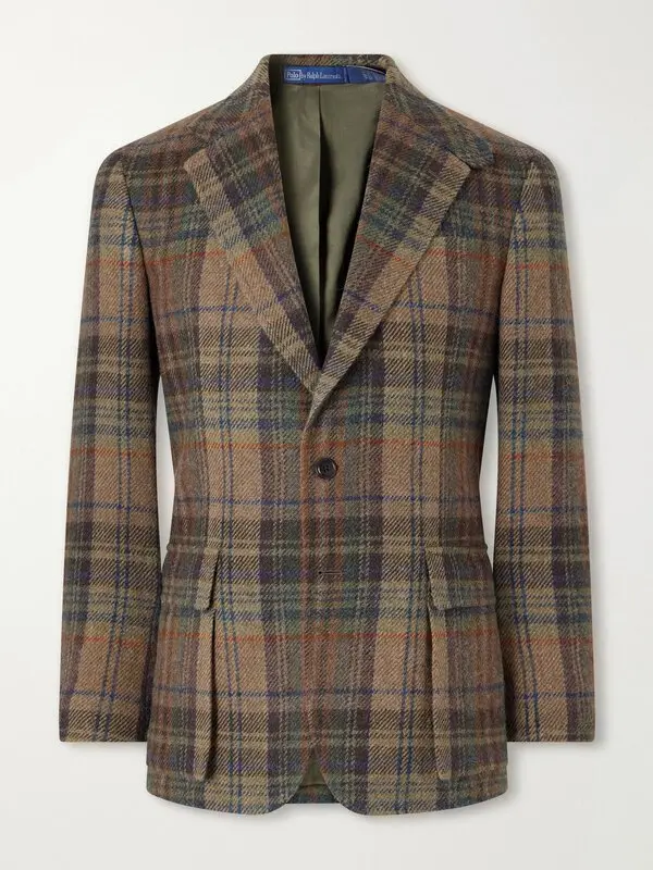 Polo Ralph Lauren Suede-trimmed Checked Wool Blazer