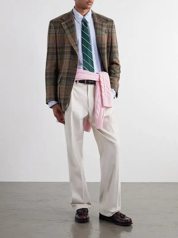 Polo Ralph Lauren Suede-trimmed Checked Wool Blazer
