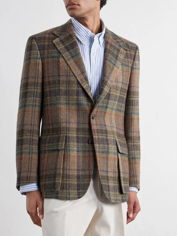 Polo Ralph Lauren Suede-trimmed Checked Wool Blazer