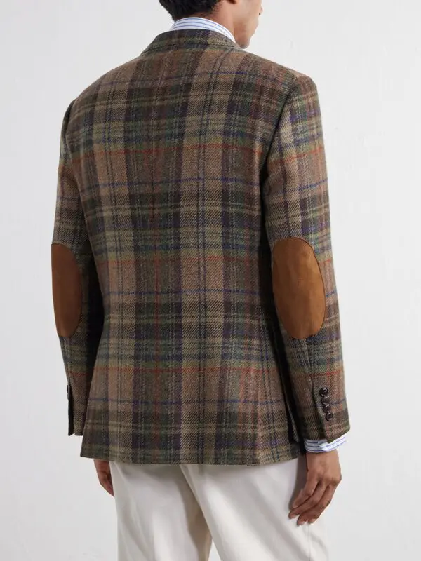 Polo Ralph Lauren Suede-trimmed Checked Wool Blazer