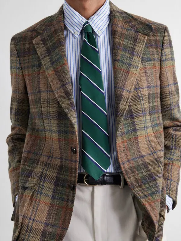Polo Ralph Lauren Suede-trimmed Checked Wool Blazer