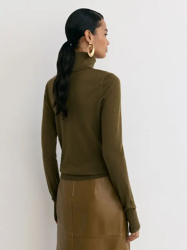 REISS Edina Merino Wool Roll-neck Jumper - Green