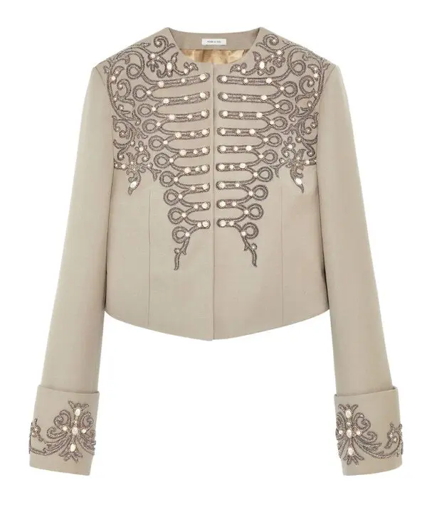 Alexander McQueen Beaded Frogging Cropped Jacket - Beige