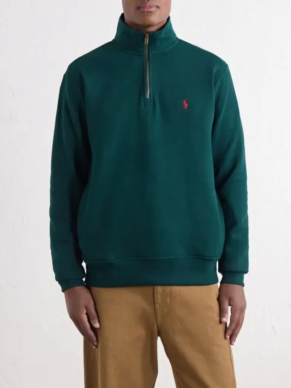 Polo Ralph Lauren Logo-embroidered Cotton-blend Half-zip Sweatshirt - Green