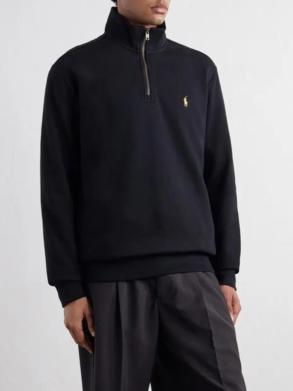 Polo Ralph Lauren Logo-embroidered Cotton-blend Half-zip Sweatshirt - Black