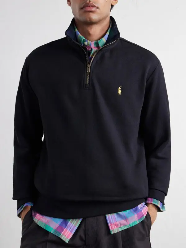 Polo Ralph Lauren Logo-embroidered Cotton-blend Half-zip Sweatshirt - Black