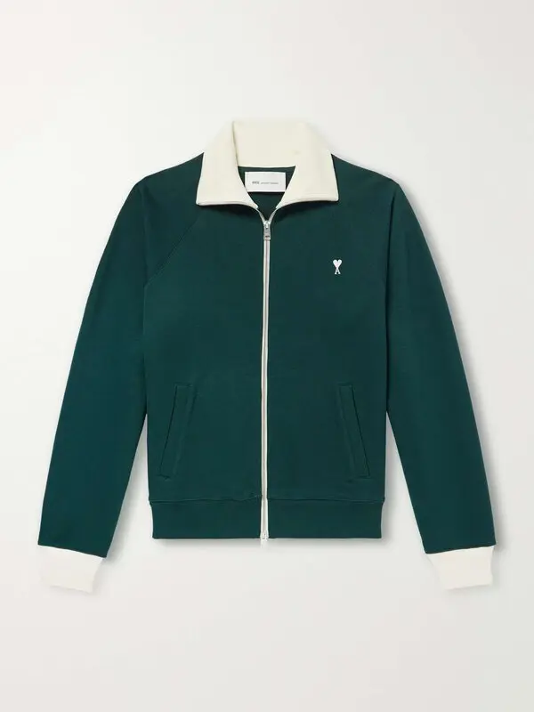 AMI Paris Logo-embroidered Cotton-jersey Zip-up Sweatshirt
