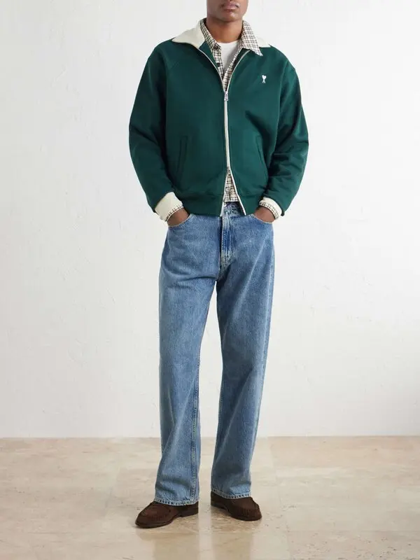 AMI Paris Logo-embroidered Cotton-jersey Zip-up Sweatshirt