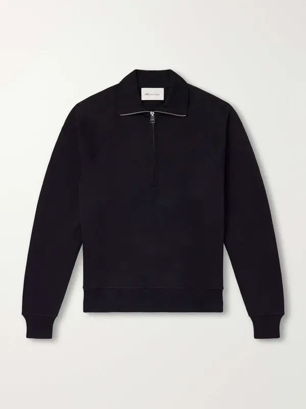 AMI Paris Logo-embroidered Cotton-jersey Half-zip Sweatshirt