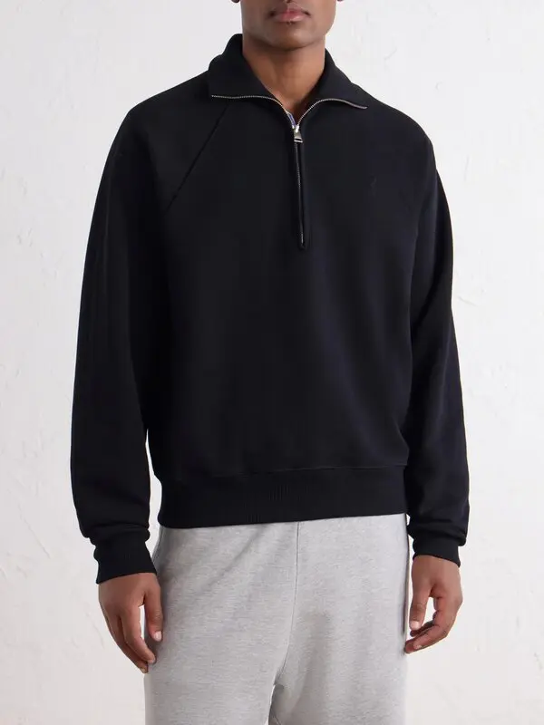 AMI Paris Logo-embroidered Cotton-jersey Half-zip Sweatshirt - Black