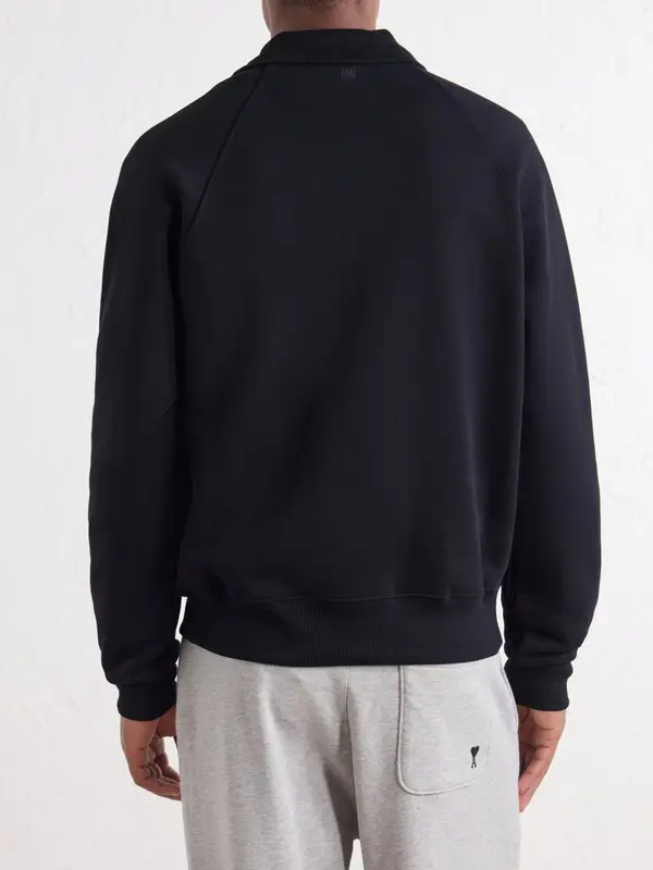 AMI Paris Logo-embroidered Cotton-jersey Half-zip Sweatshirt - Black