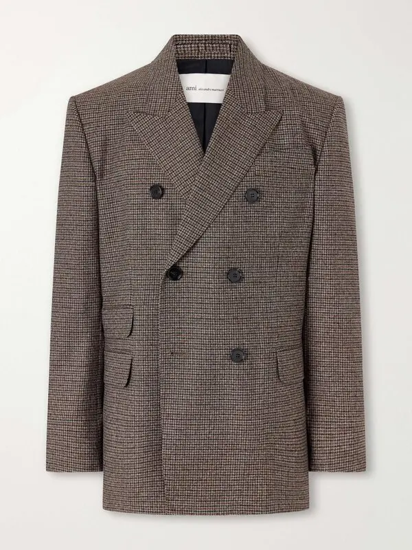 AMI Paris Double-breasted Houndstooth Virgin Wool Blazer