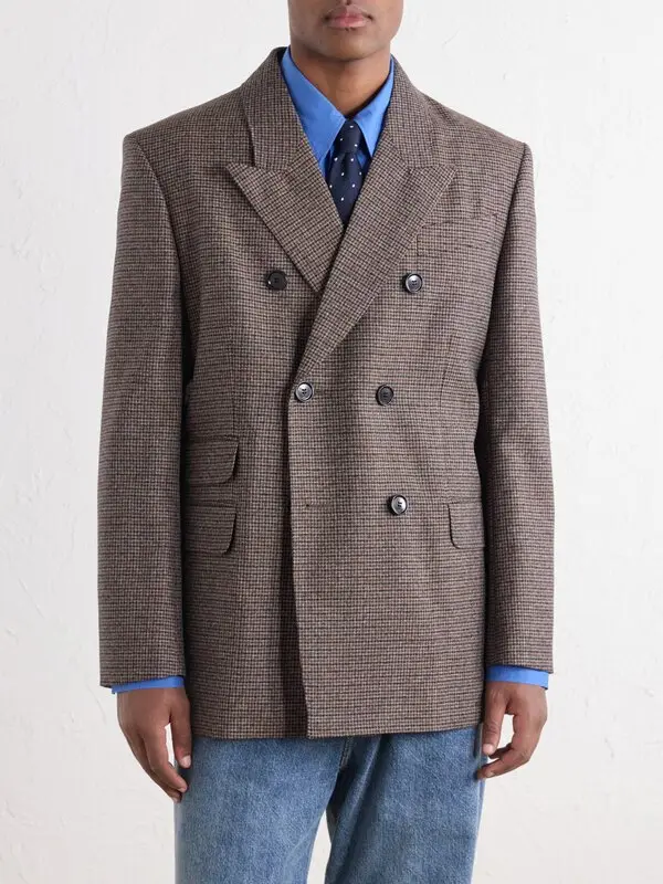 AMI Paris Double-breasted Houndstooth Virgin Wool Blazer - Brown