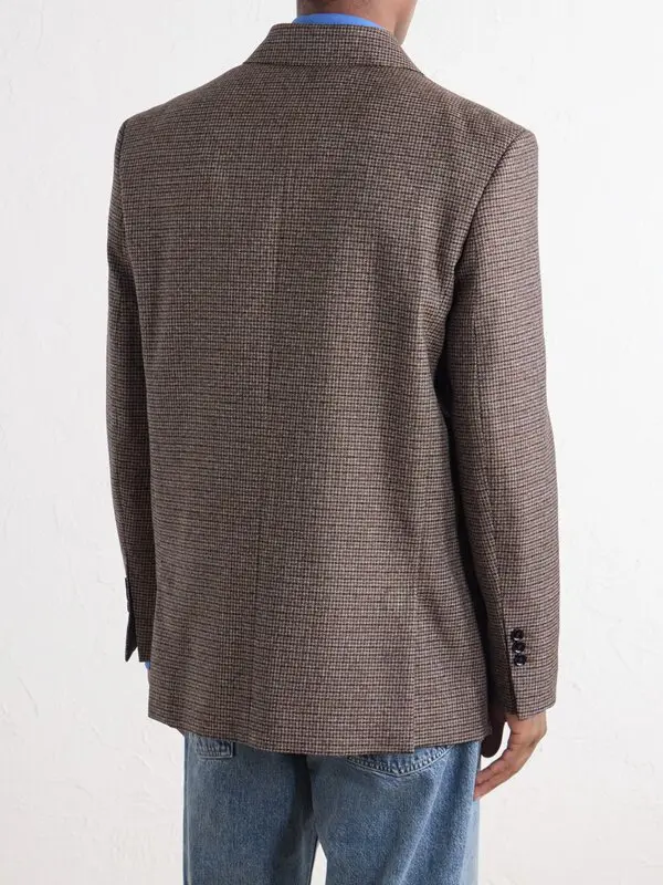 AMI Paris Double-breasted Houndstooth Virgin Wool Blazer - Brown