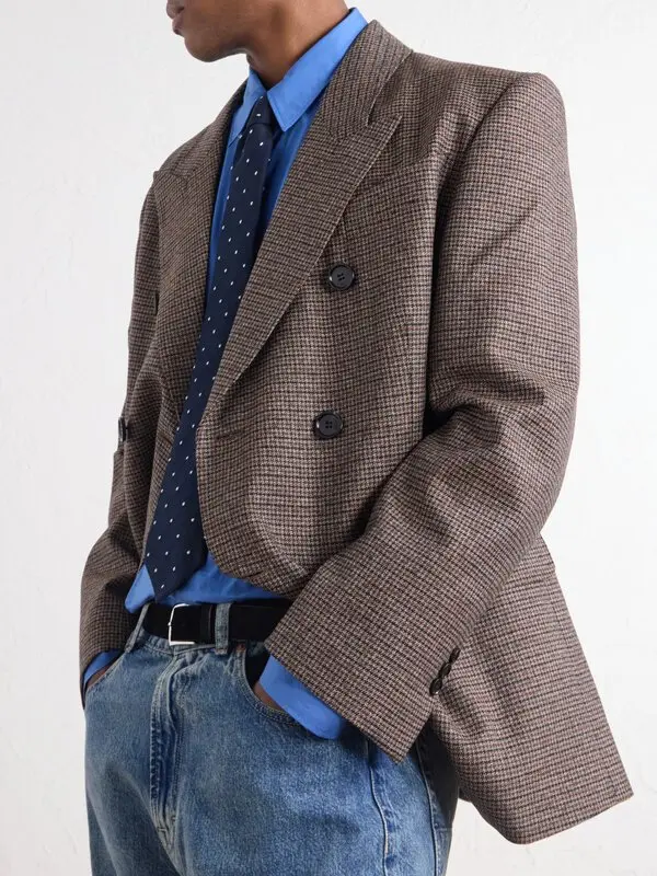 AMI Paris Double-breasted Houndstooth Virgin Wool Blazer - Brown