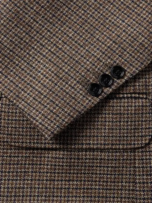 AMI Paris Double-breasted Houndstooth Virgin Wool Blazer - Brown