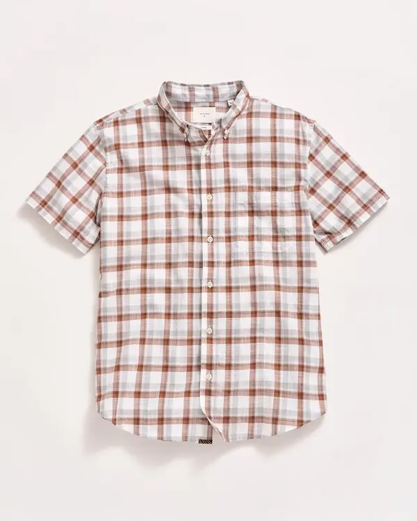 Billy Reid Short Sleeve Tattersail Plaid Tuscumbia Shirt Button Down - Oak,multi