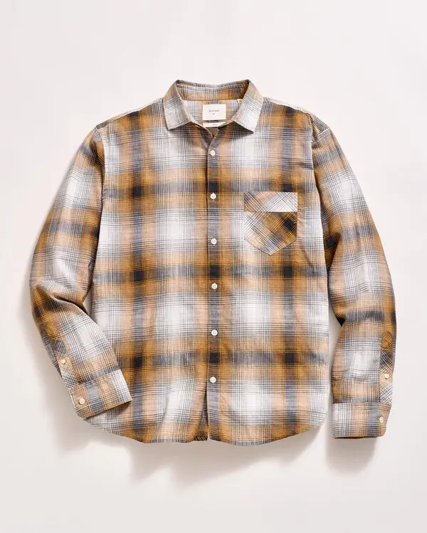 Billy Reid Melange Shadow Plaid John T Shirt - Honey Multi