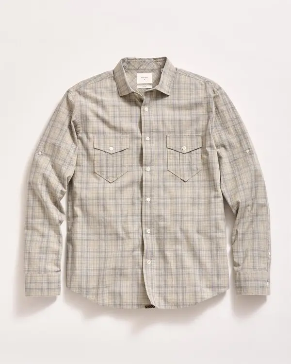 Billy Reid Melange Plaid Scout Shirt - Highway Grey