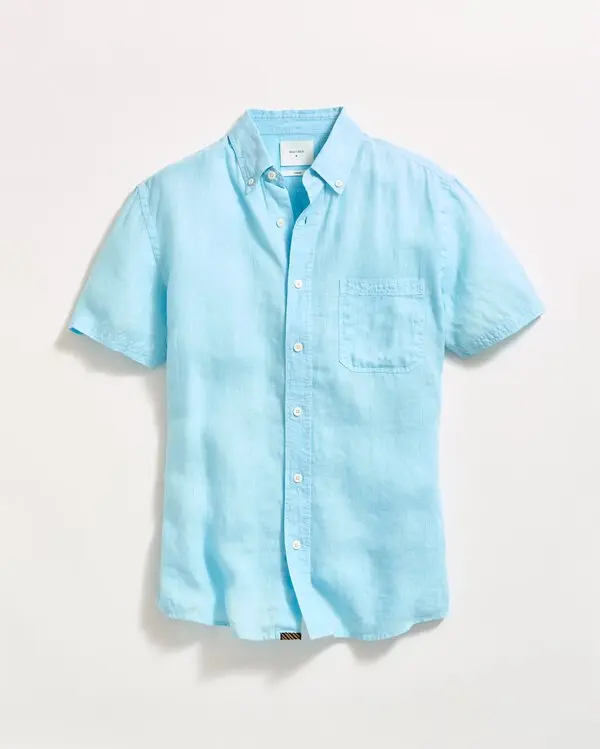 Billy Reid Short Sleeve Linen Tuscumbia Shirt Button Down - Day Blue