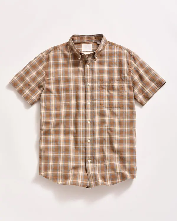 Billy Reid Short Sleeve Melange Plaid Tuscumbia Shirt Button Down - Brown Multi