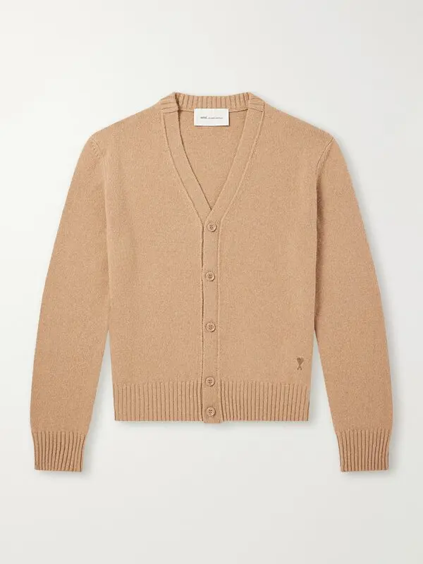 AMI Paris Logo-embroidered Cashmere And Wool-blend Cardigan
