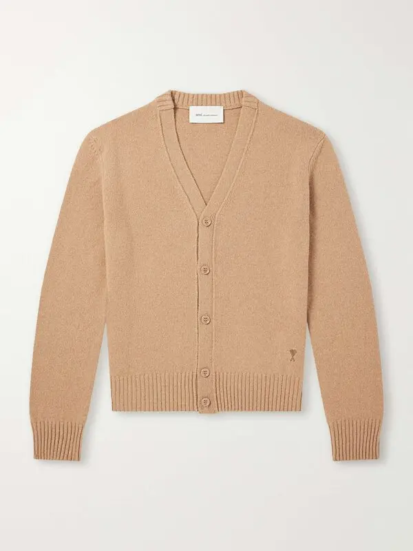 AMI Paris Logo-embroidered Cashmere And Wool-blend Cardigan