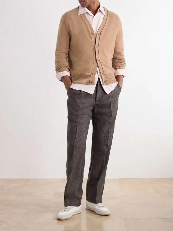 AMI Paris Logo-embroidered Cashmere And Wool-blend Cardigan