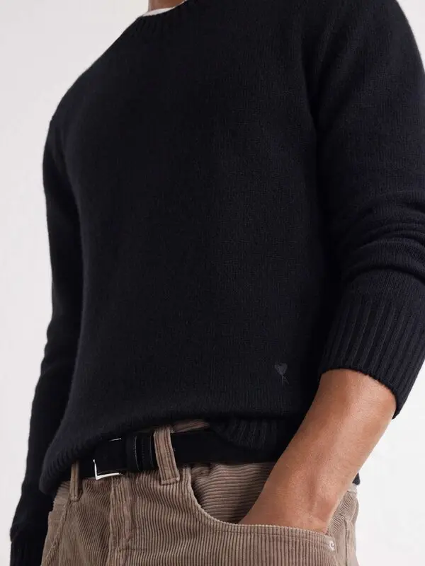 AMI Paris Logo-embroidered Cashmere And Wool-blend Sweater