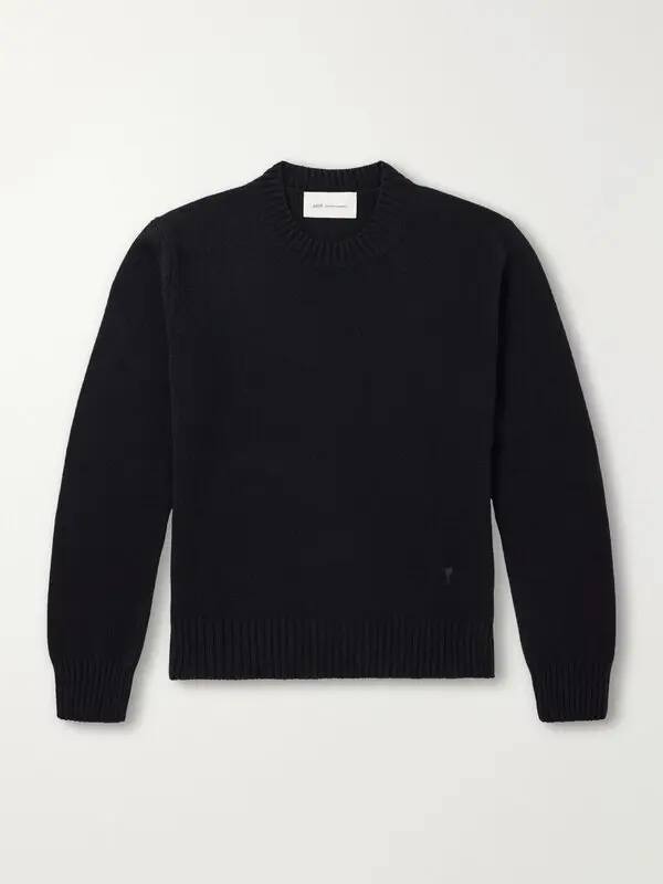 AMI Paris Logo-embroidered Cashmere And Wool-blend Sweater