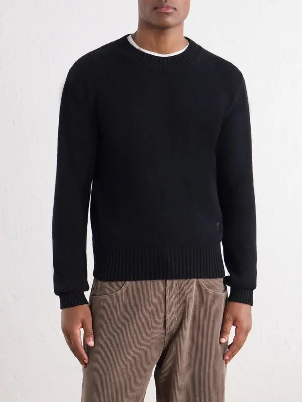 AMI Paris Logo-embroidered Cashmere And Wool-blend Sweater