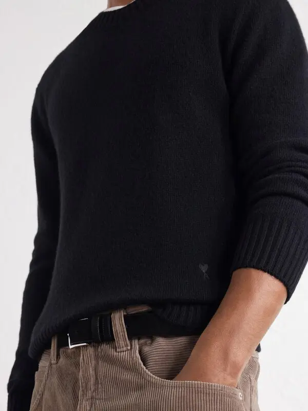 AMI Paris Logo-embroidered Cashmere And Wool-blend Sweater