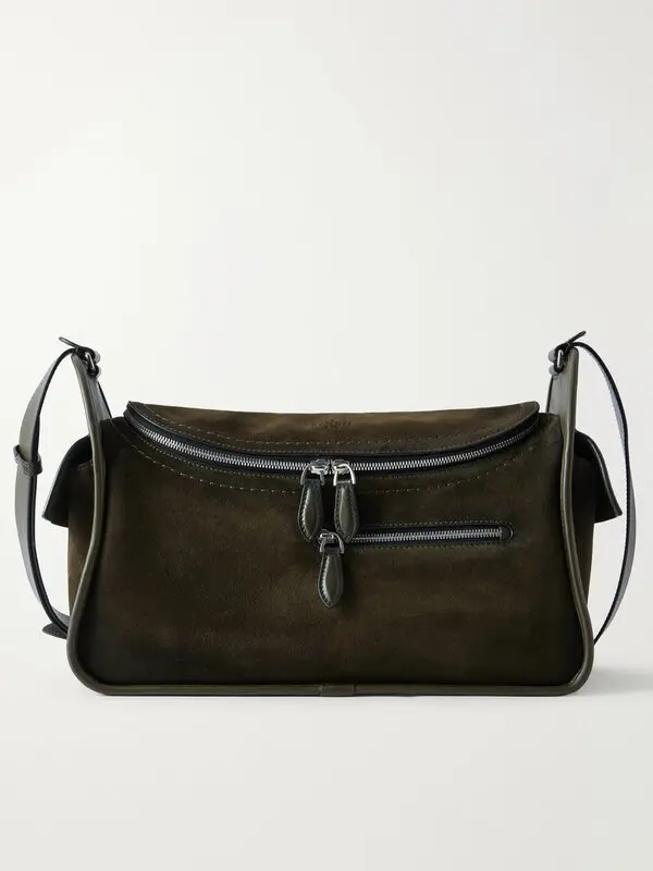 Berluti Périple Barrel Leather-trimmed Suede Messenger Bag - Green