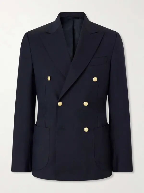 DE PETRILLO Vesuvio Double-breasted Wool-twill Suit Jacket - Navy