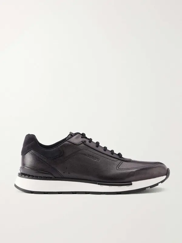 Berluti Fast Track Suede-trimmed Full-grain Venezia Softy Leather Sneakers - Black