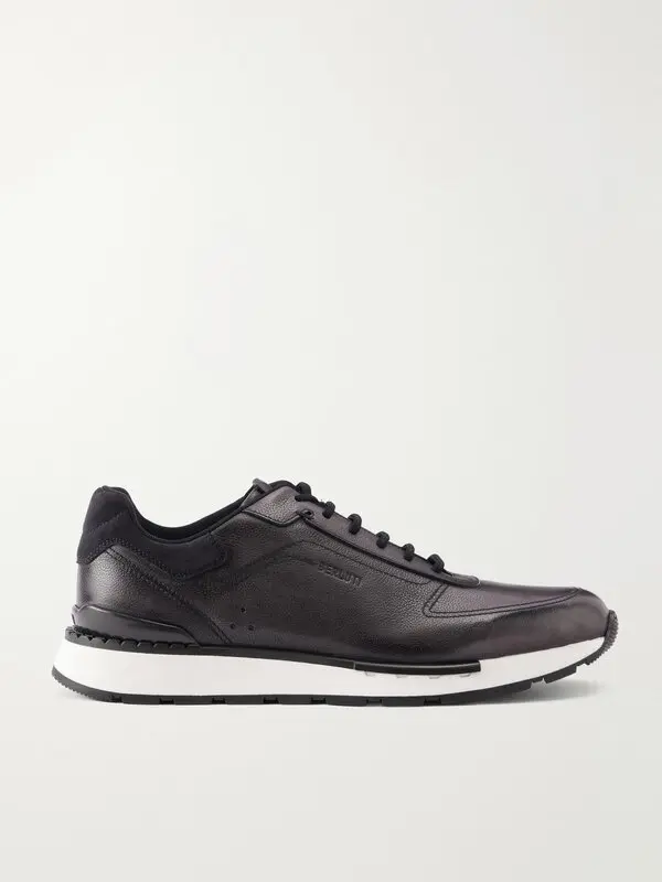 Berluti Fast Track Suede-trimmed Full-grain Venezia Softy Leather Sneakers - Black