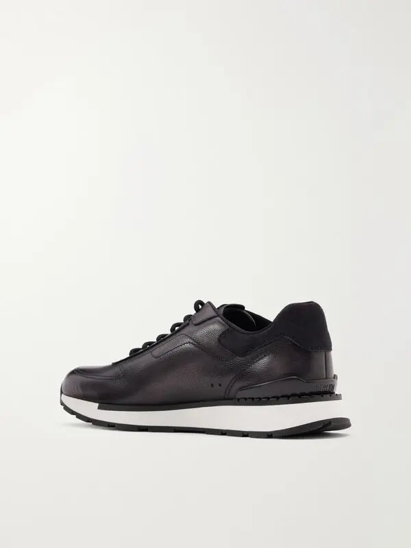 Berluti Fast Track Suede-trimmed Full-grain Venezia Softy Leather Sneakers - Black