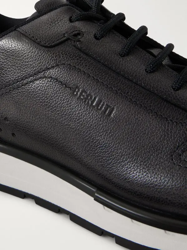 Berluti Fast Track Suede-trimmed Full-grain Venezia Softy Leather Sneakers - Black