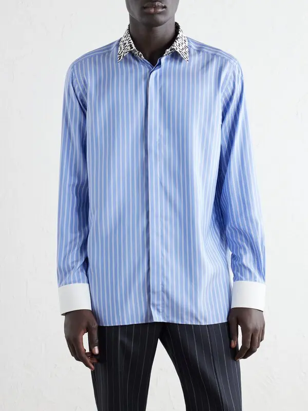 TOM FORD Striped Silk-satin Shirt - Blue