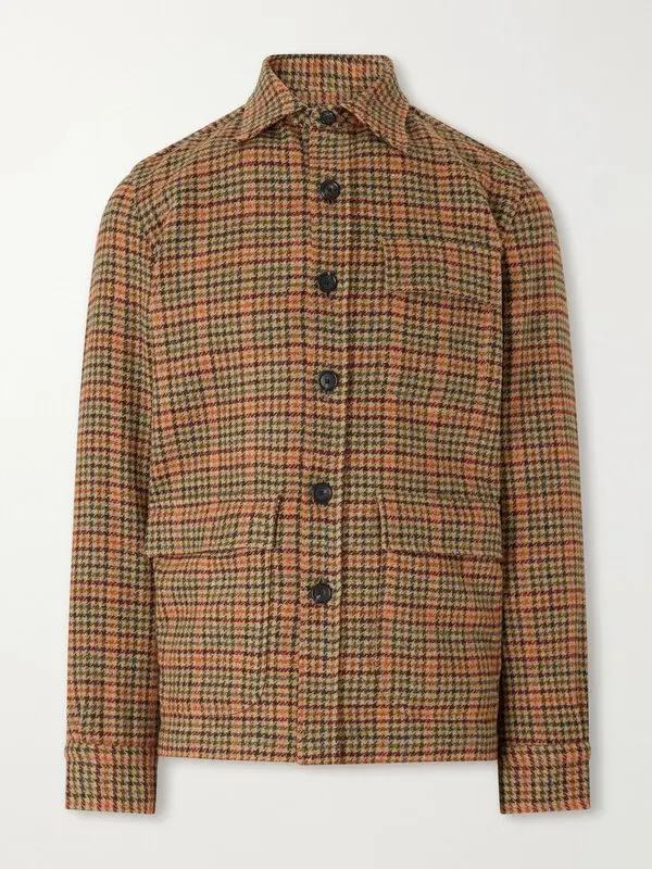DE PETRILLO Houndstooth Virgin Wool Overshirt - Brown