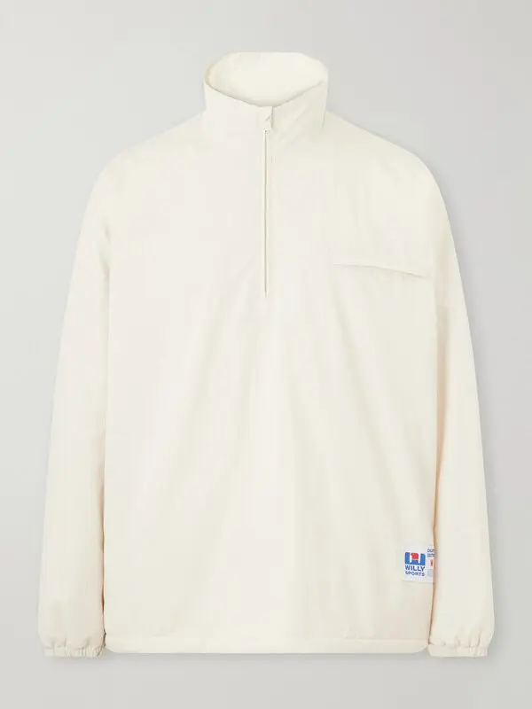 WILLY CHAVARRIA Appliquéd Fleece-lined Shell Half-zip Jacket - Neutrals