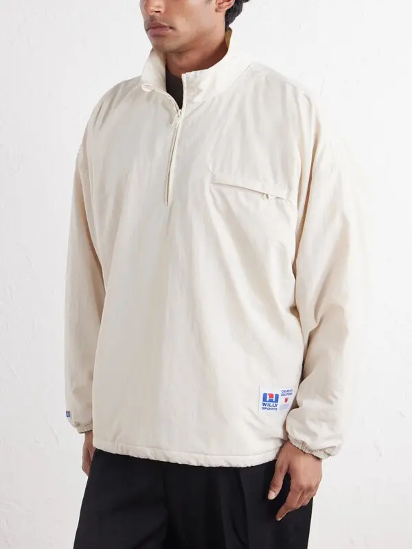 WILLY CHAVARRIA Appliquéd Fleece-lined Shell Half-zip Jacket - Neutrals